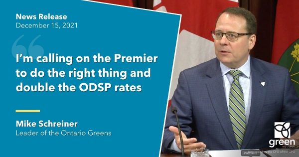 Schreiner calls for doubling of ODSP rates | Ontario Greens